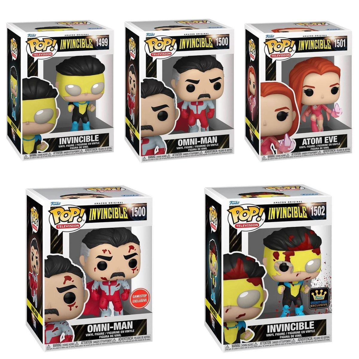 Funko Pop! Invincible - Omni-Man #1500 / Atom Eve #1501 / Invincible w ...