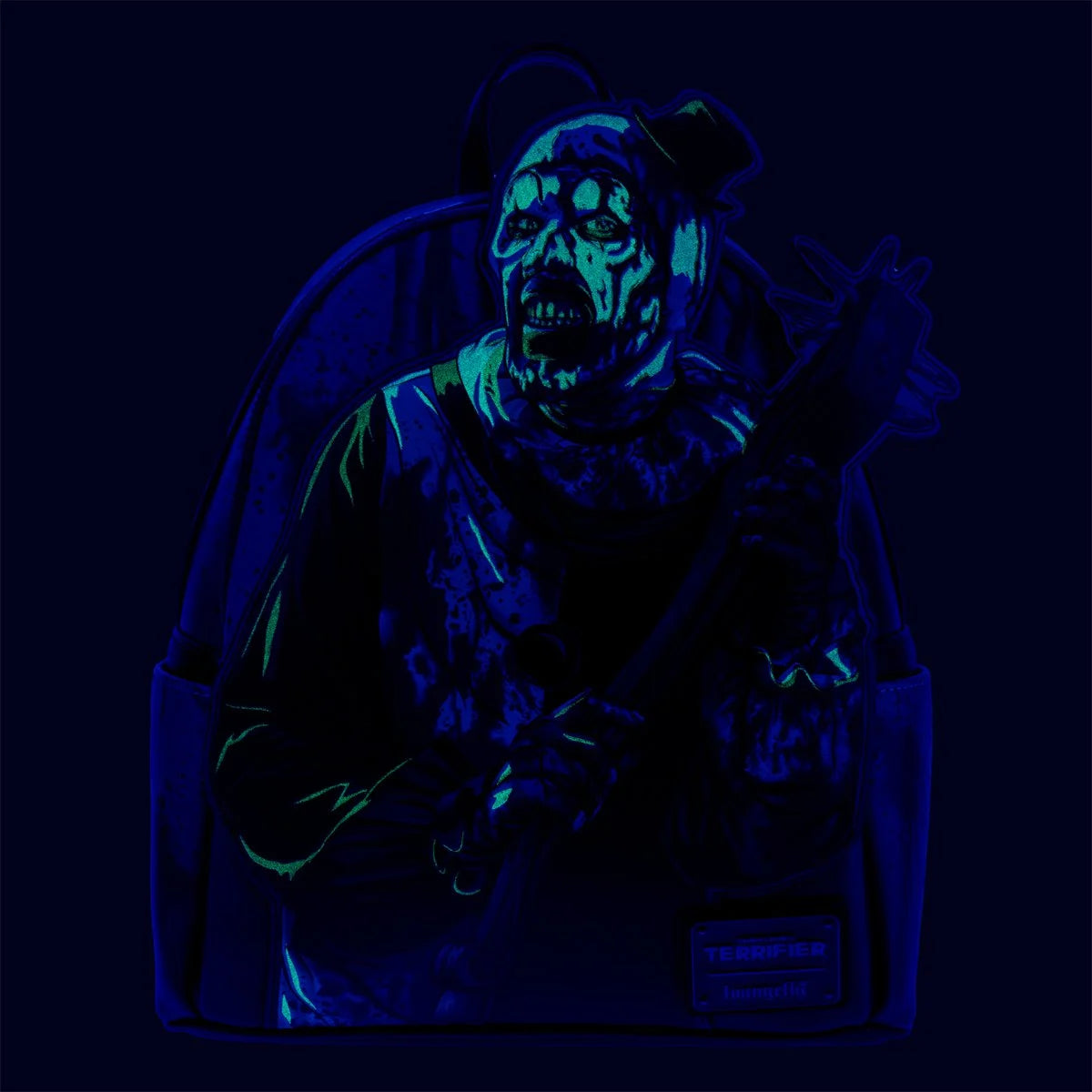 Loungefly Mini-Backpack: Terrifier Art the Clown Blood Splatter (Glow ...